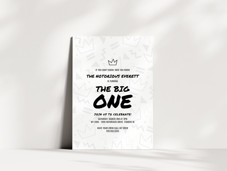 The Big One Birthday Invitation Notorious One Party Invite - Etsy
