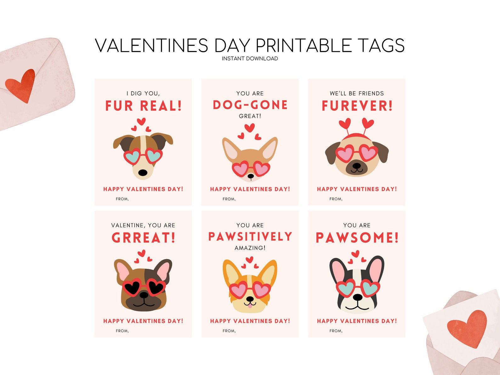 Kids Dog Valentines Day Cards Printable Valentines Day Tags - Etsy