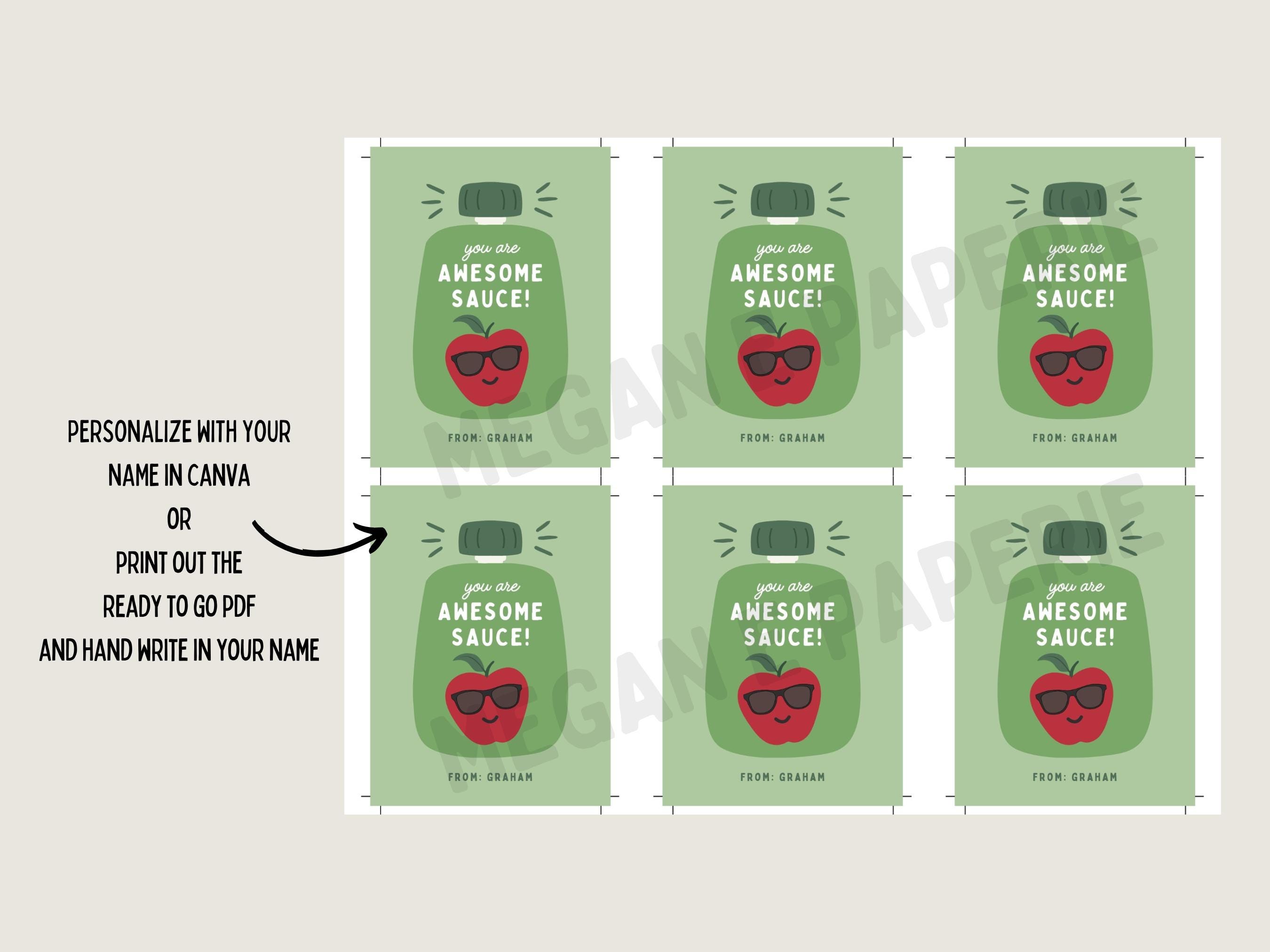 Apple Sauce Valentines Day Cards, Printable Applesauce Pouch Valentine ...