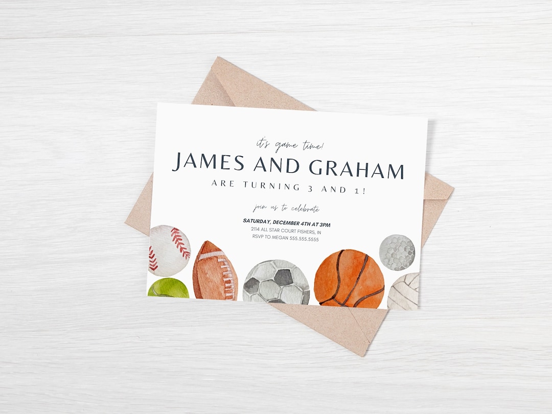 Sibling Sport Birthday Invitation, Join Birthday Invite, Modern Sport ...