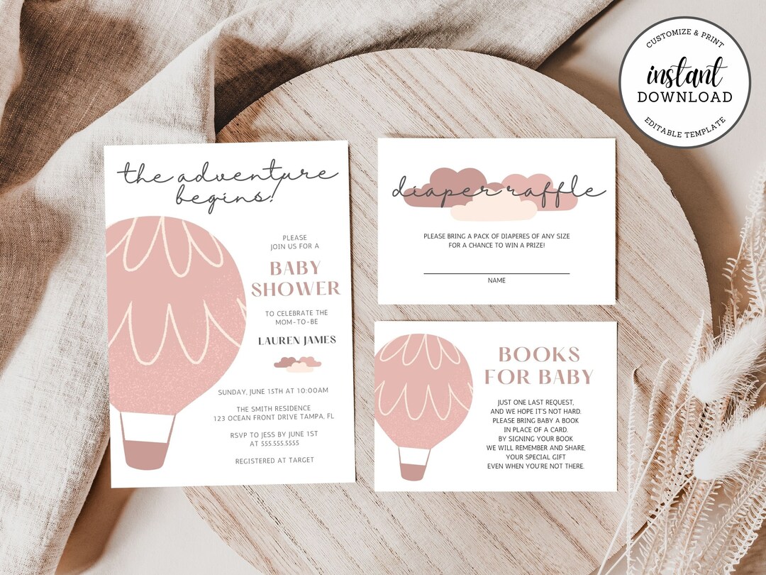 Balloon Baby Shower Invitation, Printable Hot Air Balloon Themed Party ...