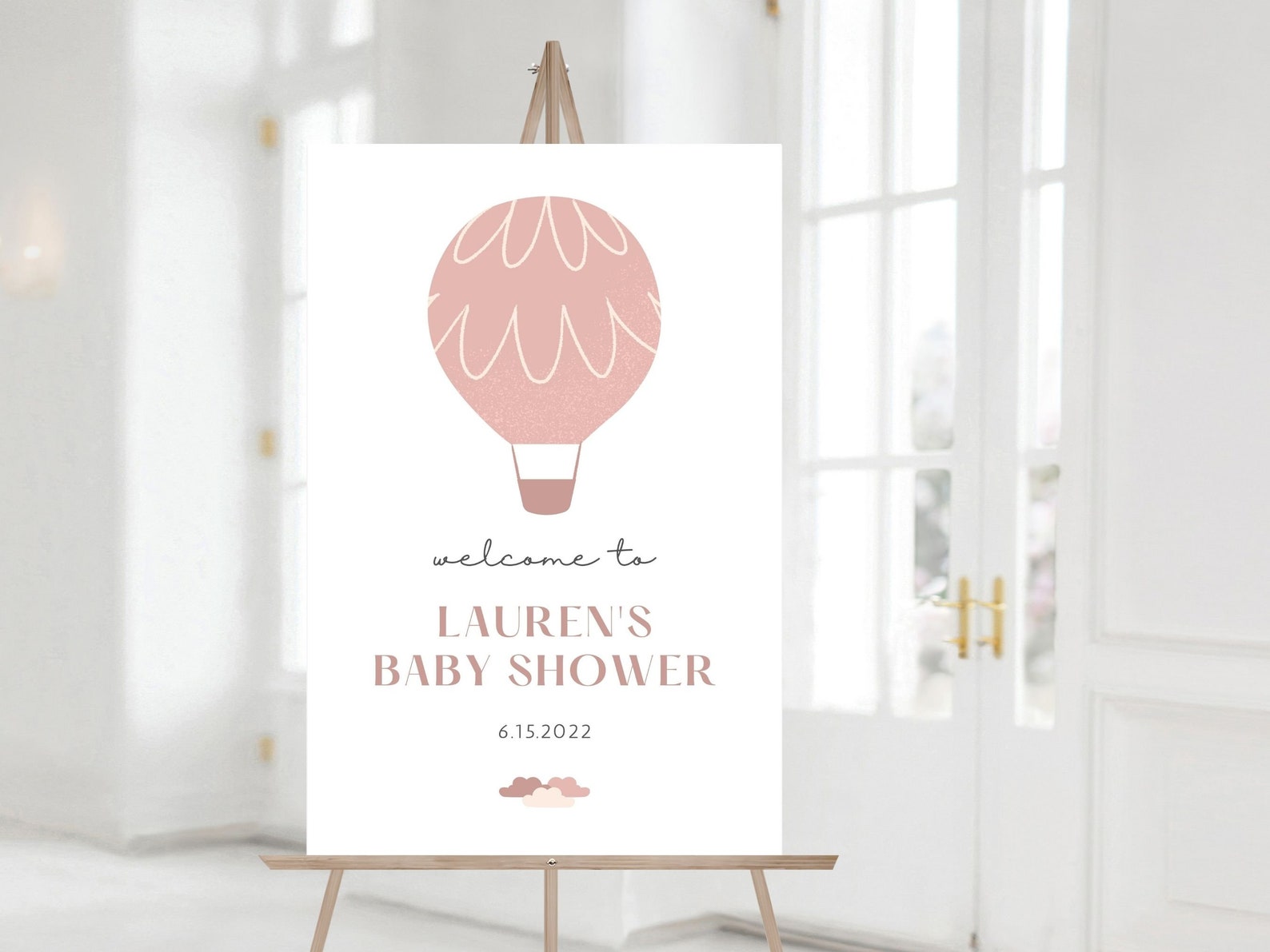 Editable Pink Hot Air Balloon Baby Shower Welcome Sign - Etsy