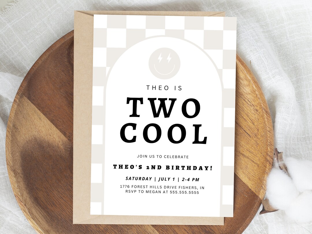 Two Cool Birthday Invitation, Boy Second Birthday Party, Modern Cool ...