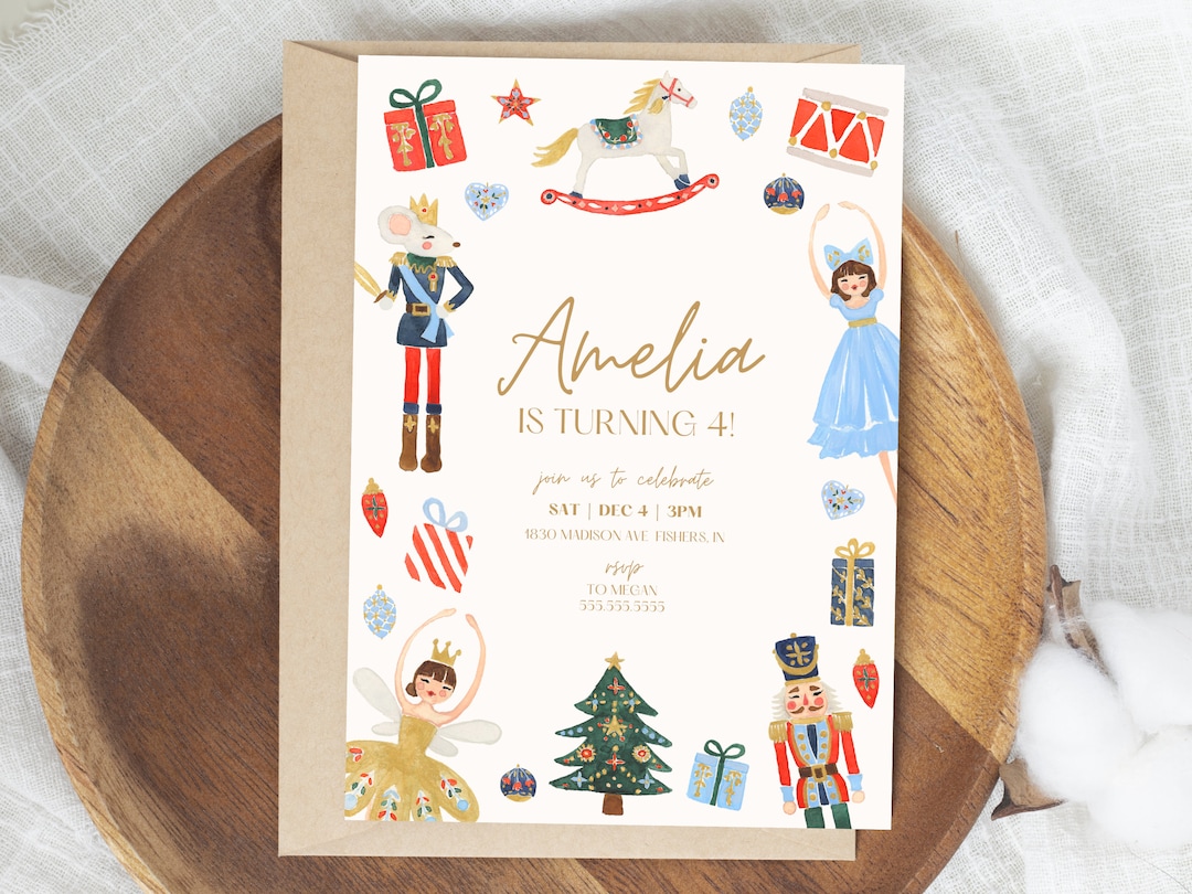 Nutcracker Birthday Invitation, Modern Nutcracker Holiday Party Invite ...