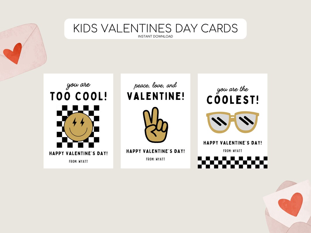 Kids Cool Dude Valentines Day Cards, Too Cool Boy Valentines Day Tags ...