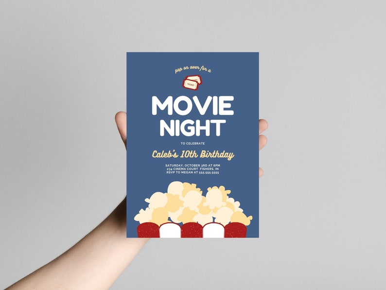 Movie Birthday Party Invitation, Movie Night Invite, Popcorn Party, Let ...