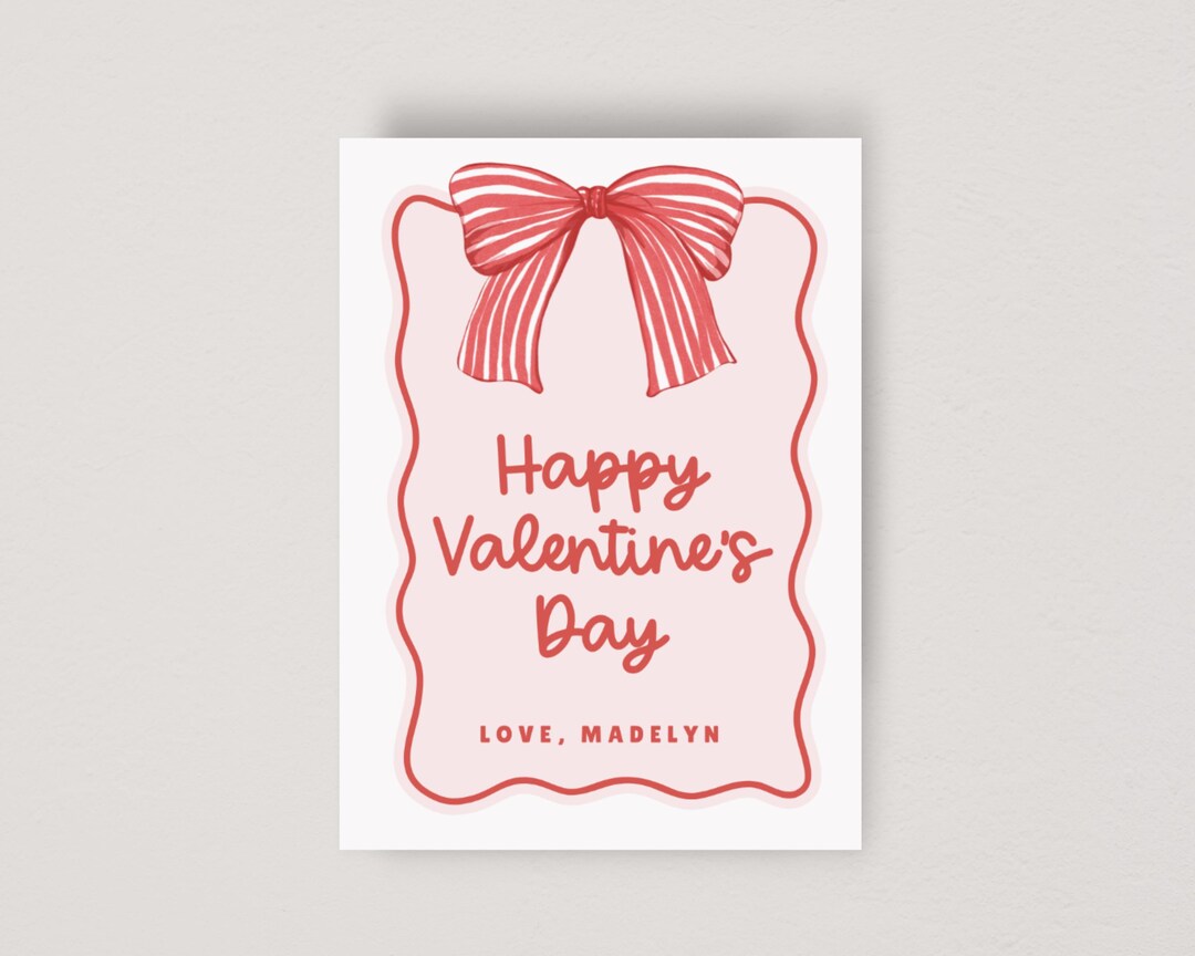 Bow Printable Valentine Cards, Coquette Bow Valentines, Modern Bow ...
