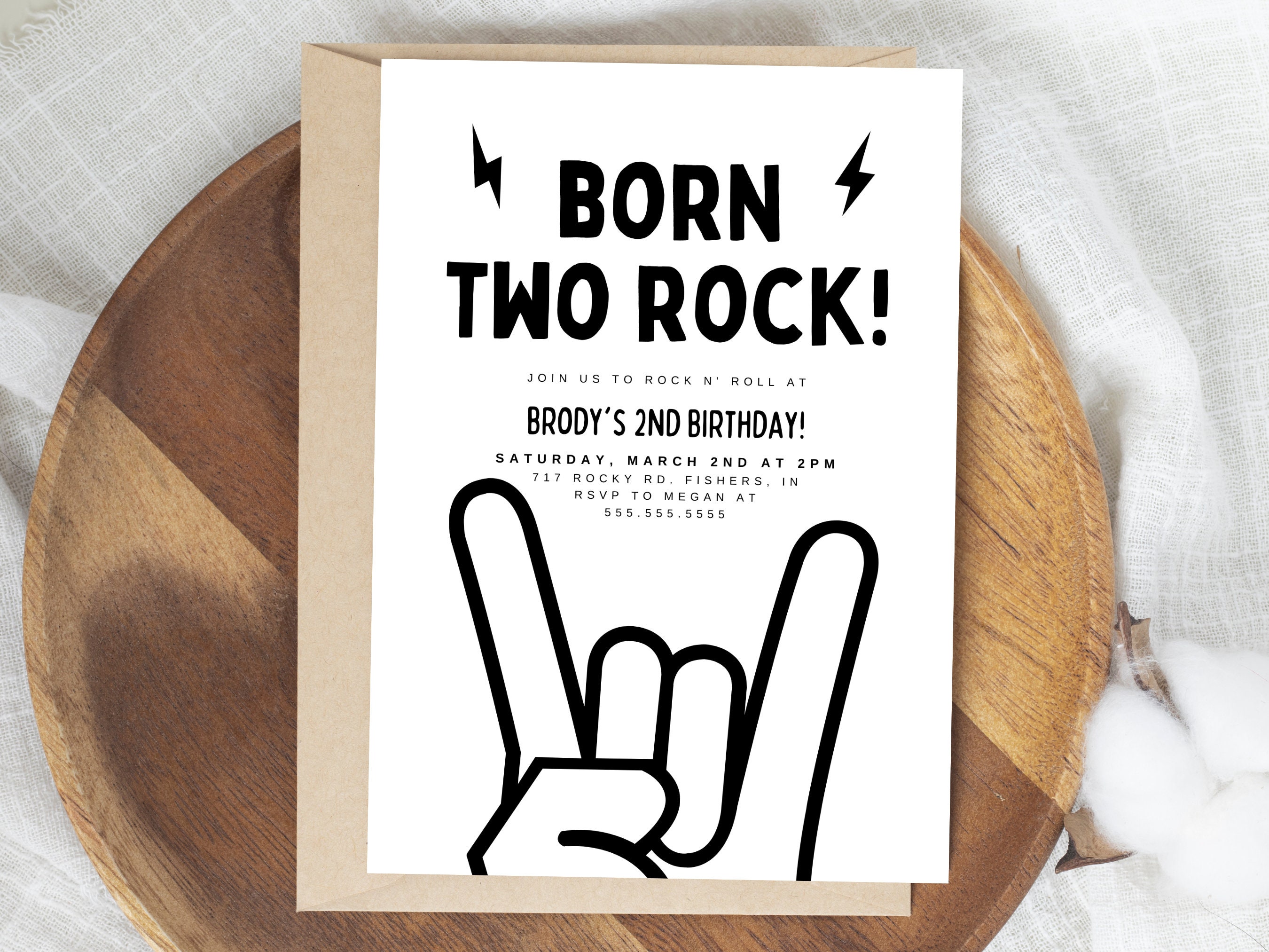 Rock and Roll Birthday Invitation, Born Two Rock Invite, Rock N Roll ...