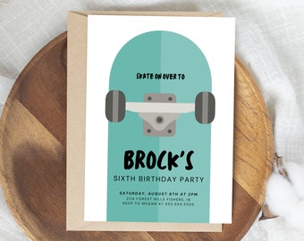Skateboarding Birthday Invitation, Skateboard Party, Skate Park, SK8 ...