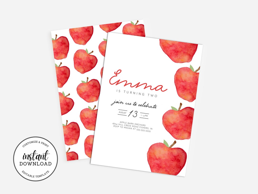 Apple Birthday Party Invitation, Apple of Our Eye Birthday Party Invite ...