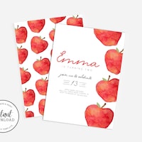 Apple Birthday Invitation With Photo, Apple of My Eye Invitation, Red ...
