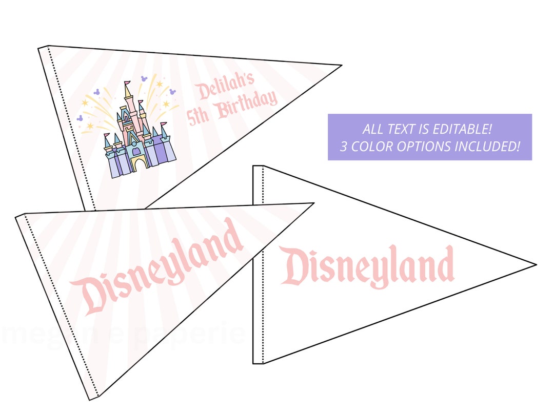 Vintage Disney Birthday Pennants, Vintage Theme Park Birthday Flags ...