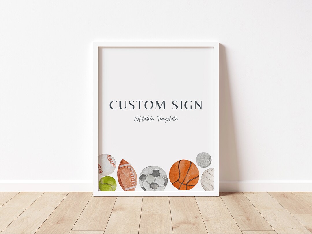 Sport Birthday Editable Sign, Modern All Star Sport Decorations, Sports ...