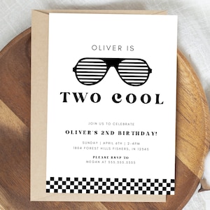 Two Cool Birthday Invitation, Boy Second Birthday Party Invite, Modern ...