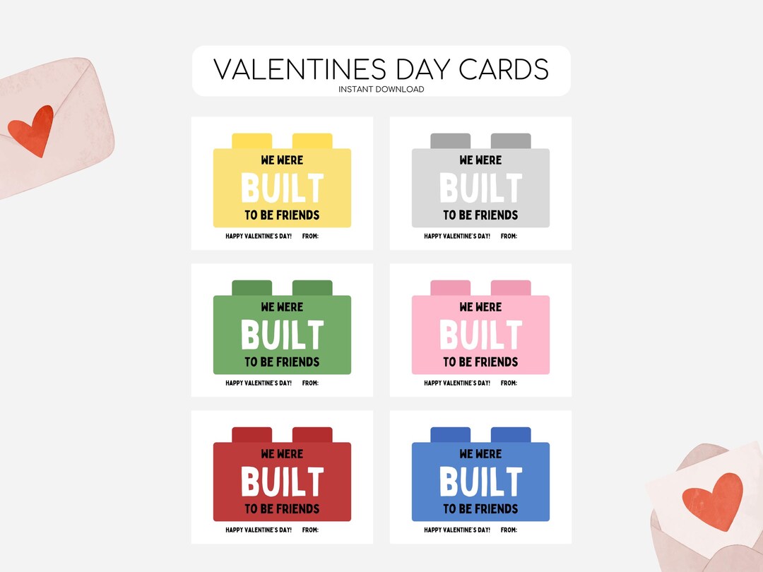 Kids Building Blocks Valentines Day Cards, Printable Valentines Day ...