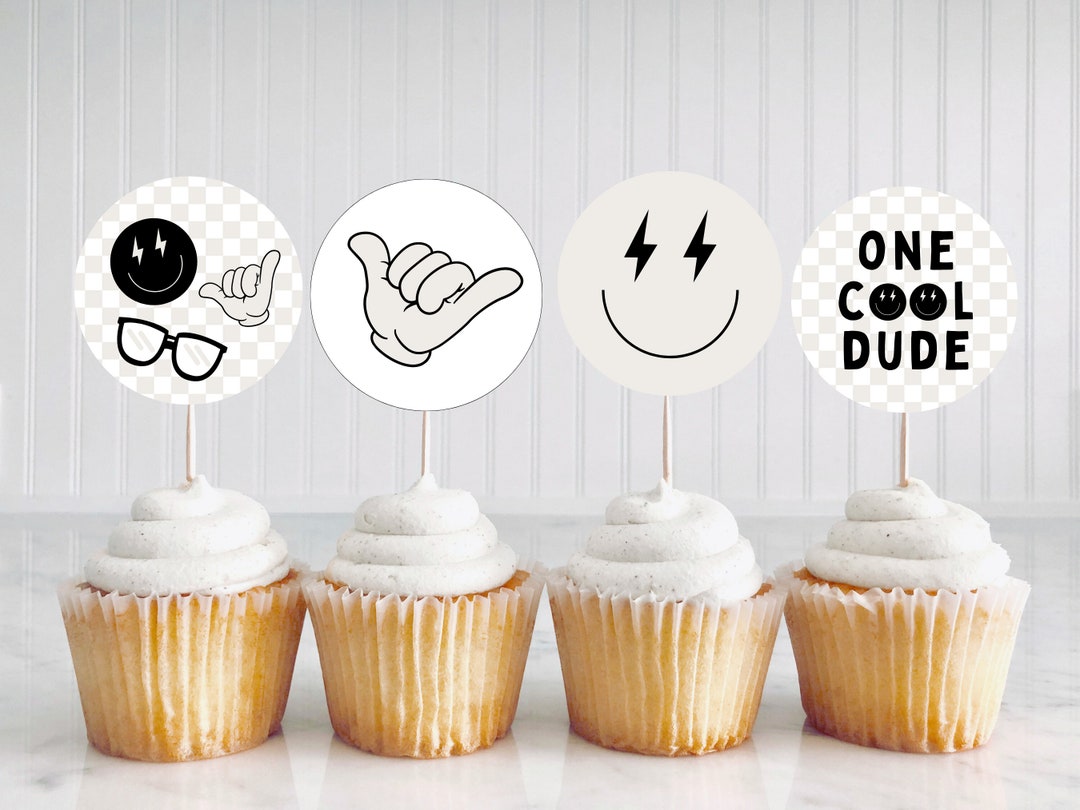 One Cool Dude Cupcake Toppers, Boy First Birthday Party Decor, Modern ...