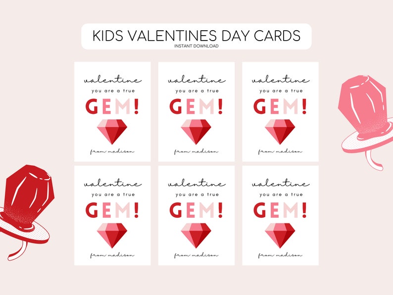 Printable Ring Pop Valentine's Day Tag, Gem Ring Pop Treat Bag Tag, Kid ...