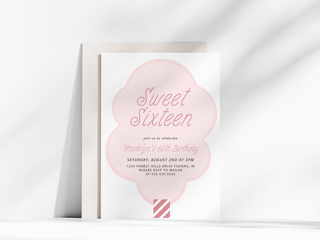 Sweet Sixteen Cotton Candy Birthday Invitation, Cotton Candy Birthday ...