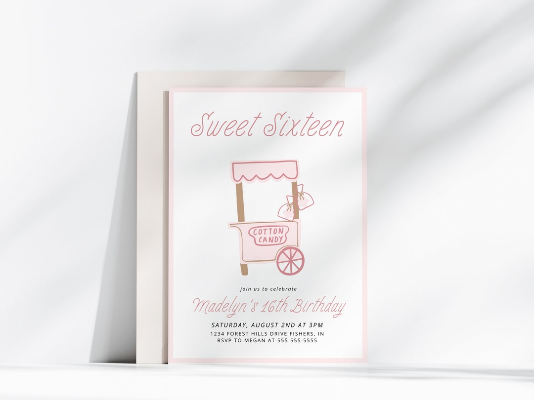 Sweet Sixteen Cotton Candy Birthday Invitation, Cotton Candy Birthday ...