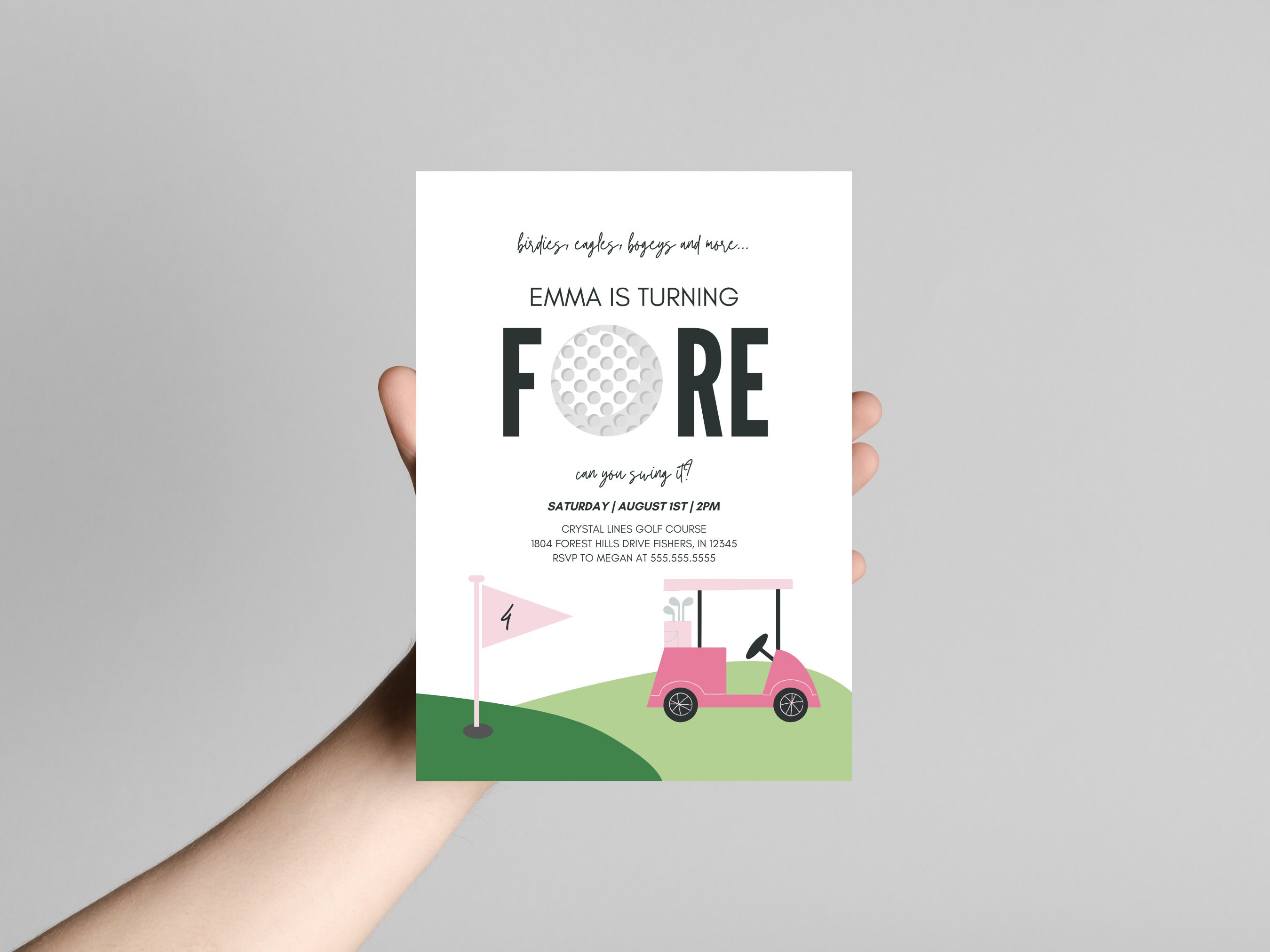 Girl Golf Fore Birthday Invitation, Girl Golf 4th Birthday Invite, Pink ...