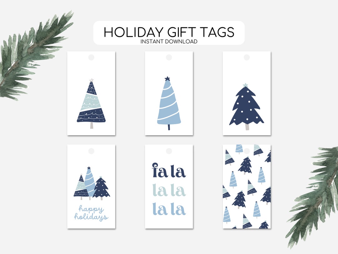 Christmas Gift Tags, Printable Christmas Tags, Holiday Gift Tags, Blue ...