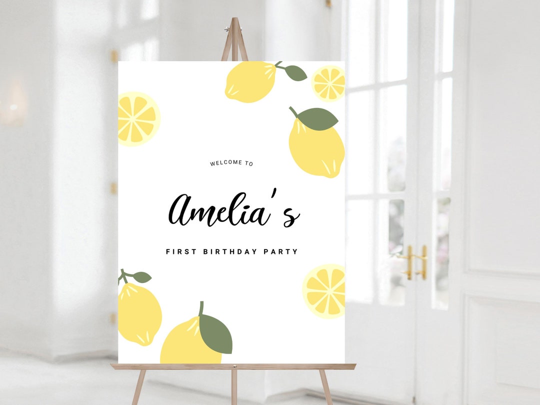 Lemon Birthday Welcome Sign, Lemonade Birthday Decorations, Modern ...