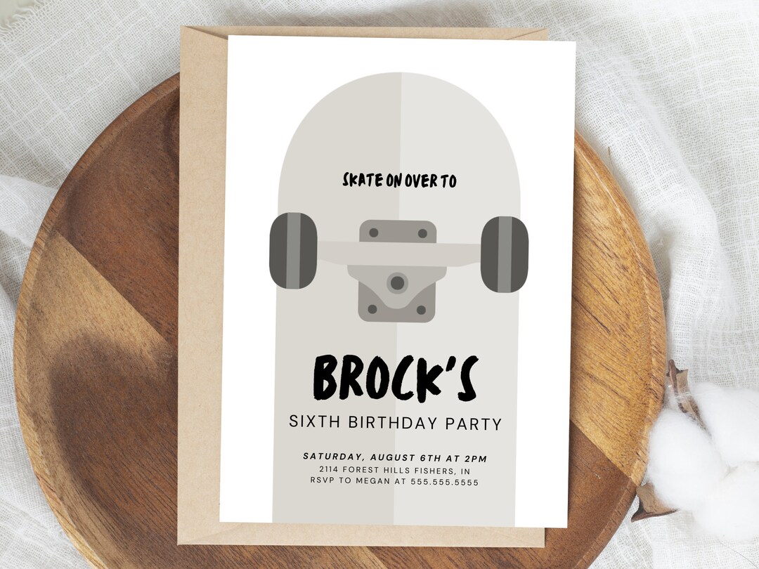Skateboard Birthday Invitation, Skater Birthday Invite, Modern Skate ...