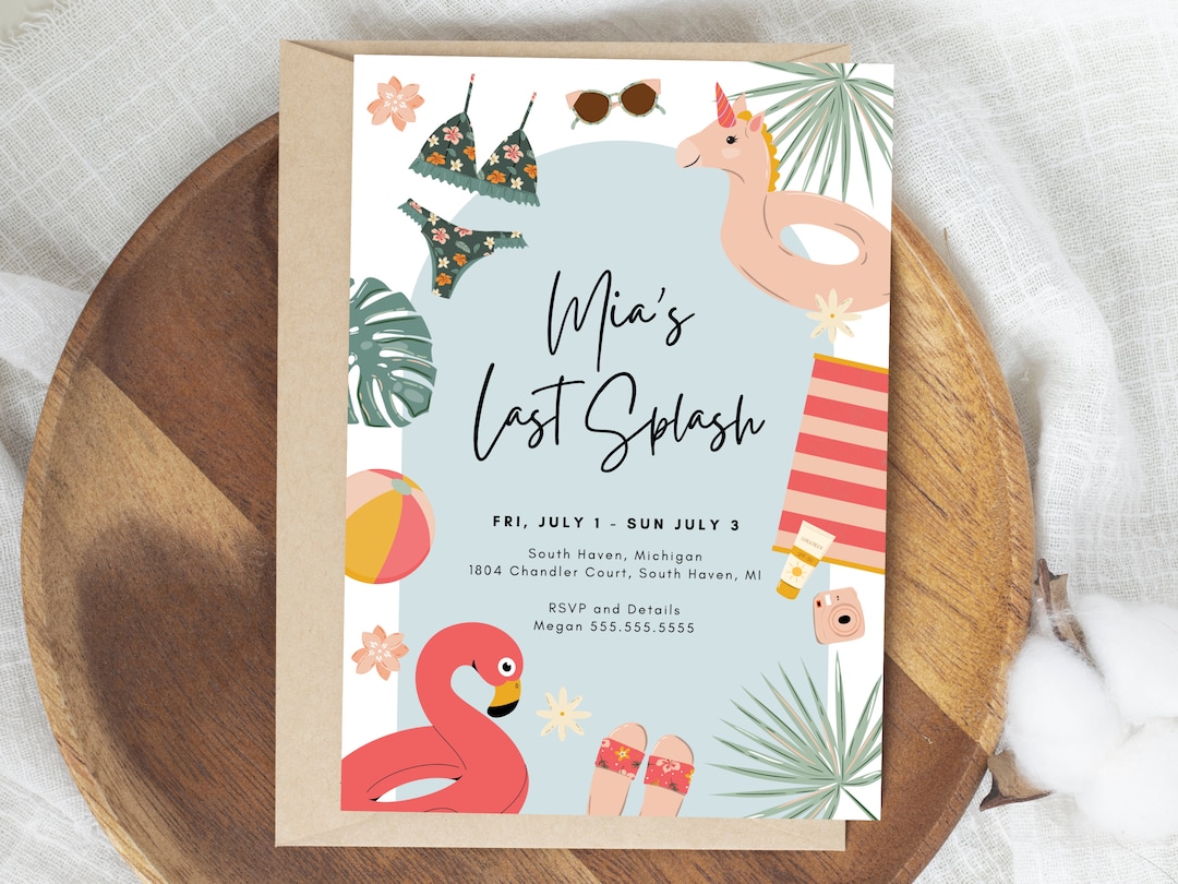 Last Splash Bachelorette Invitation Pool Bachelorette Party Summer