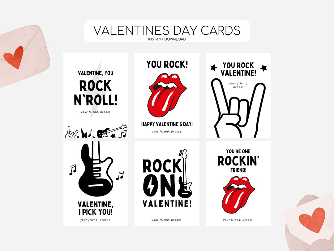 Rock and Roll Valentines Day Cards, Printable Valentine Tags, Kid Vday ...
