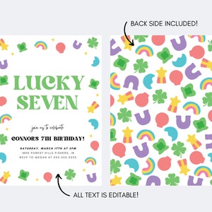 Lucky Seven Birthday Invitation, Lucky Charm Invite, St. Patricks Day ...