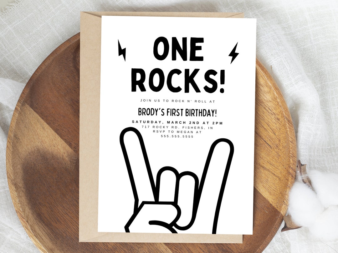 Rock and Roll Birthday Invitation, One Rocks Party Invite, Rock N Roll ...