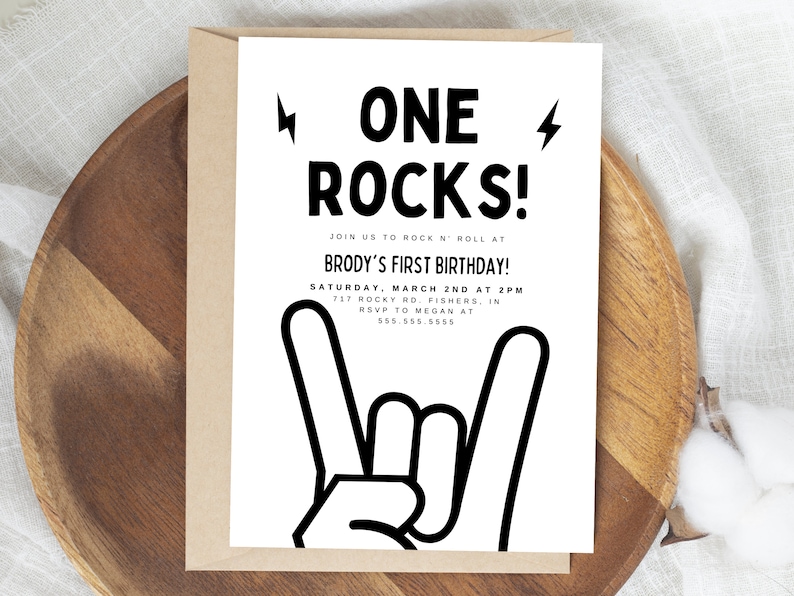 Rock and Roll Birthday Invitation One Rocks Party Invite - Etsy