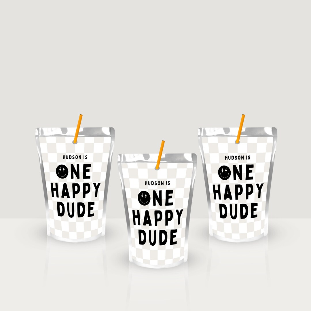 One Happy Dude Juice Box Label, Boy First Birthday Party Decorations ...