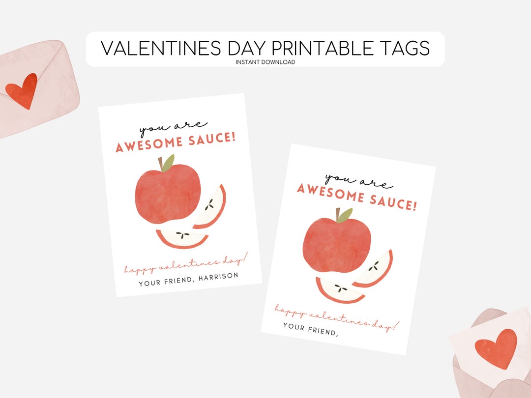 Apple Sauce Valentines Day Cards, Printable Applesauce Pouch Valentine ...