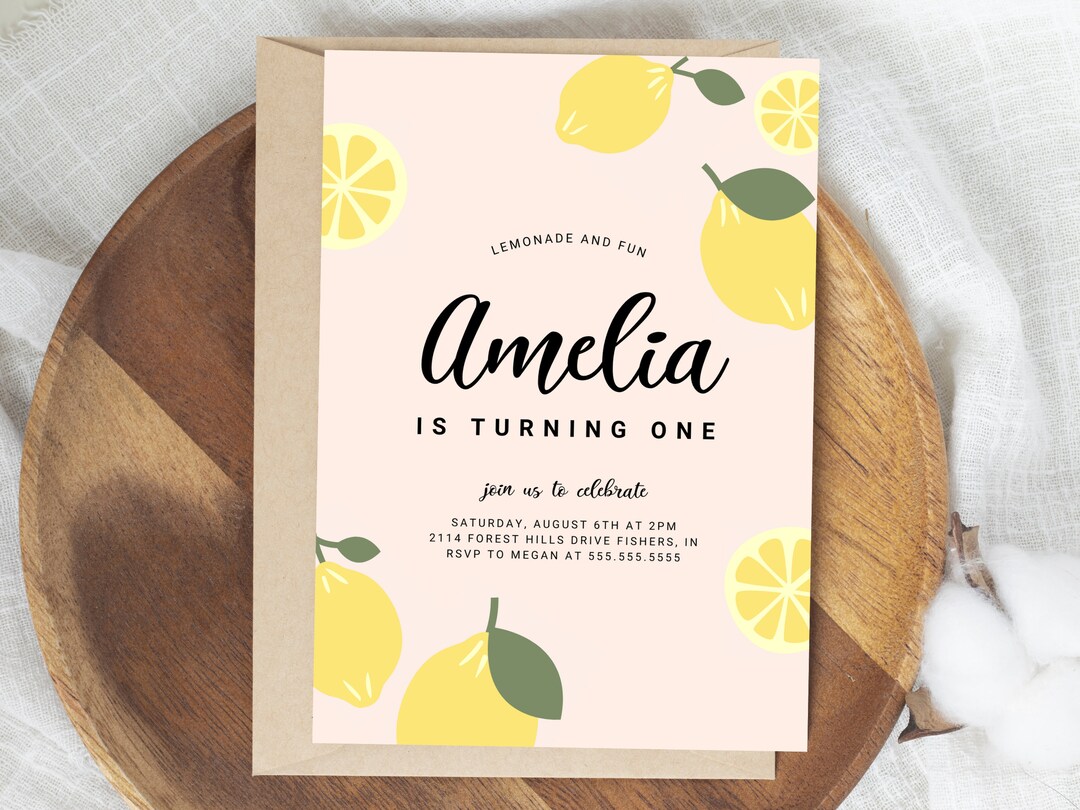 Lemon Birthday Invitation, Lemonade Birthday Party Invite, Modern Lemon ...