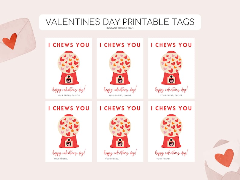 Printable Valentine's Day Gumball Card, Valentines Day I Chews You Tag ...