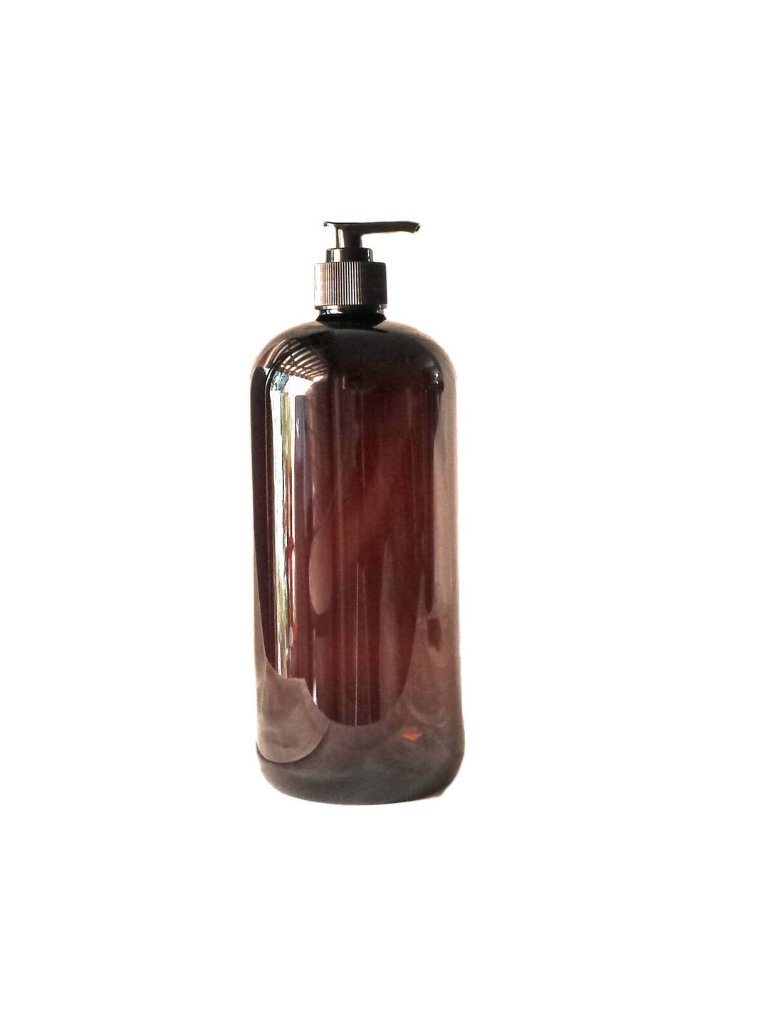 32oz Refillable Round Amber Plastic Bottles PET Shatter Proof W/ Black ...