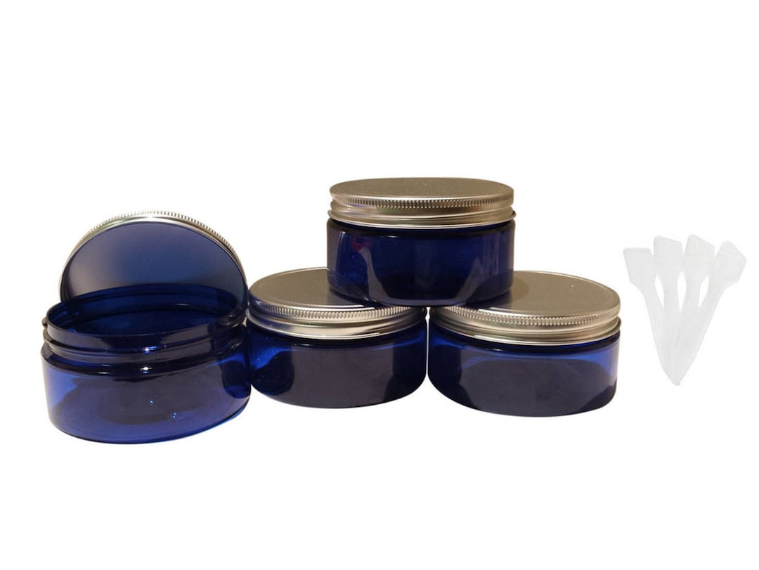 8oz Blue Plastic Jars PET Heavy Wall Low Profile Wide Mouth Jars W/ Air ...