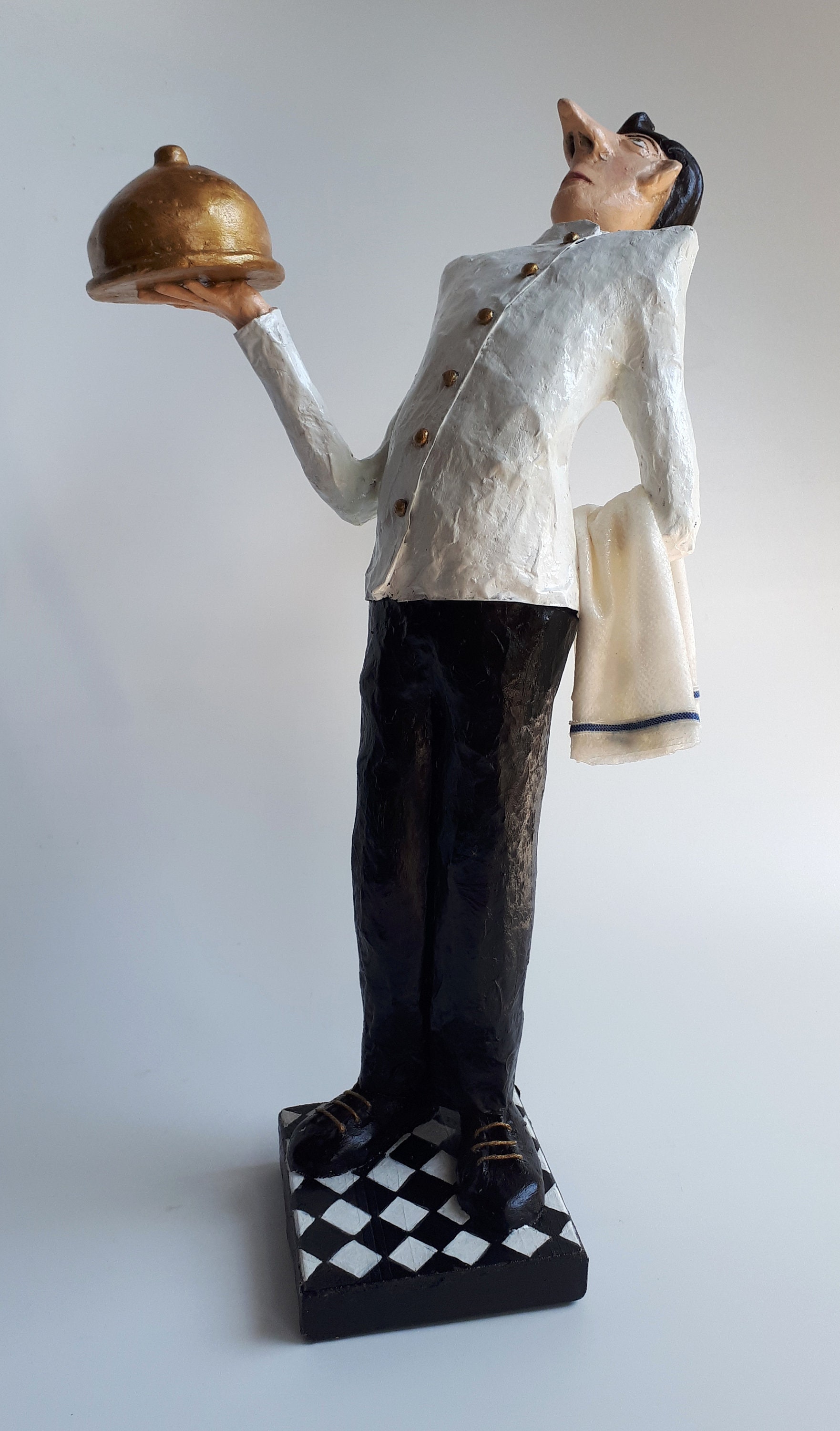 The Proud Waiter-paper Mache Sculpture - Etsy