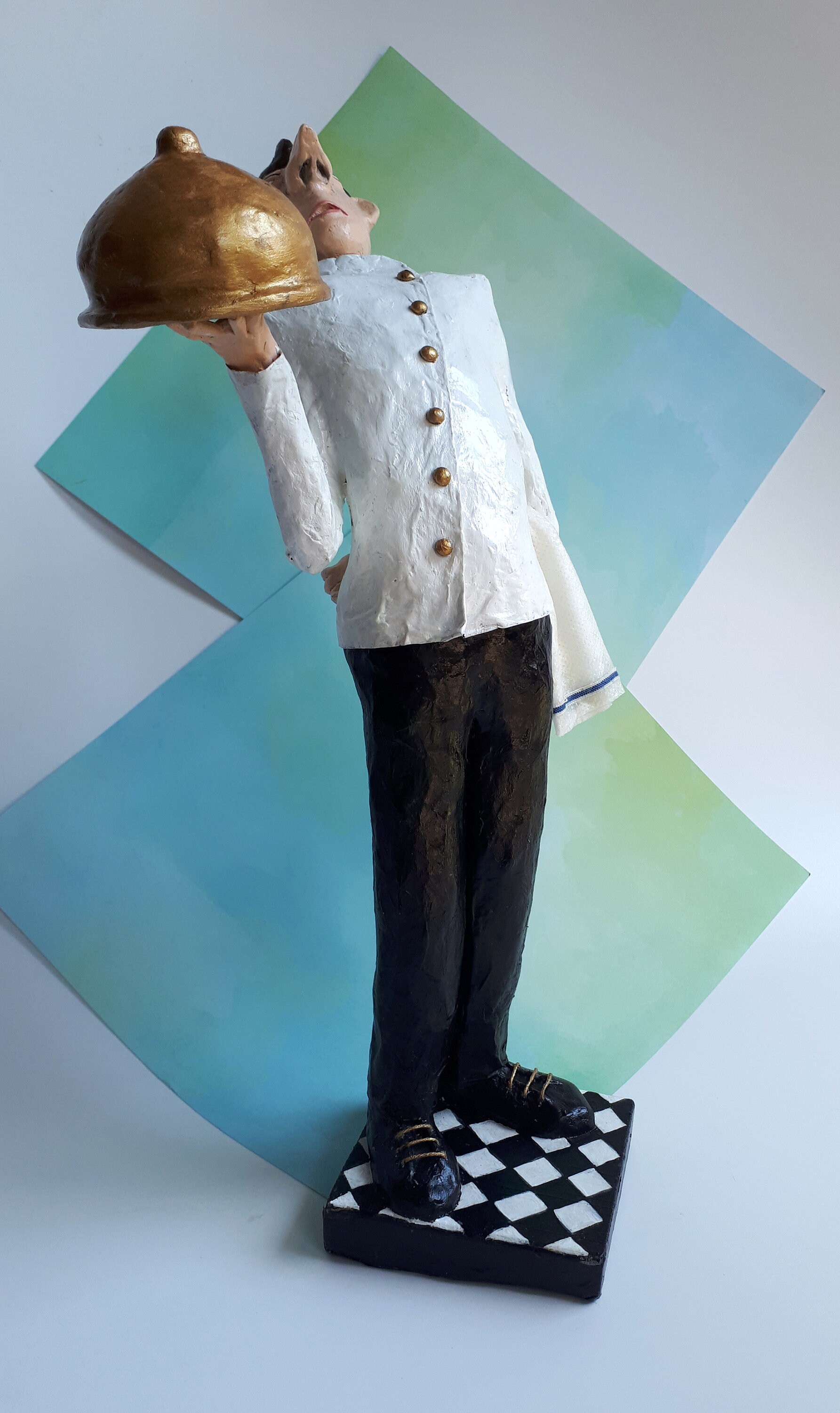 The Proud Waiter-paper Mache Sculpture - Etsy