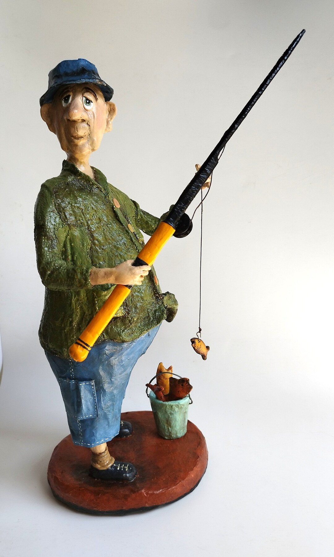 The Fisherman in a Moment of Wonder -paper Mache Sculpture - Etsy