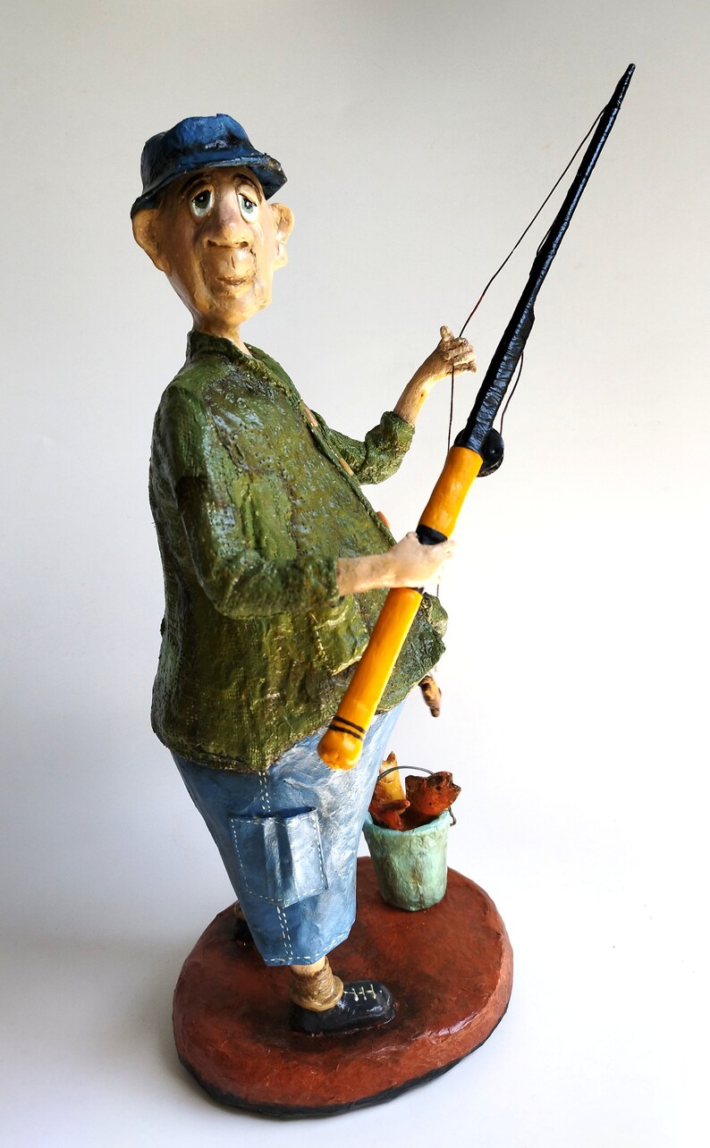 The Fisherman in a Moment of Wonder -paper Mache Sculpture - Etsy