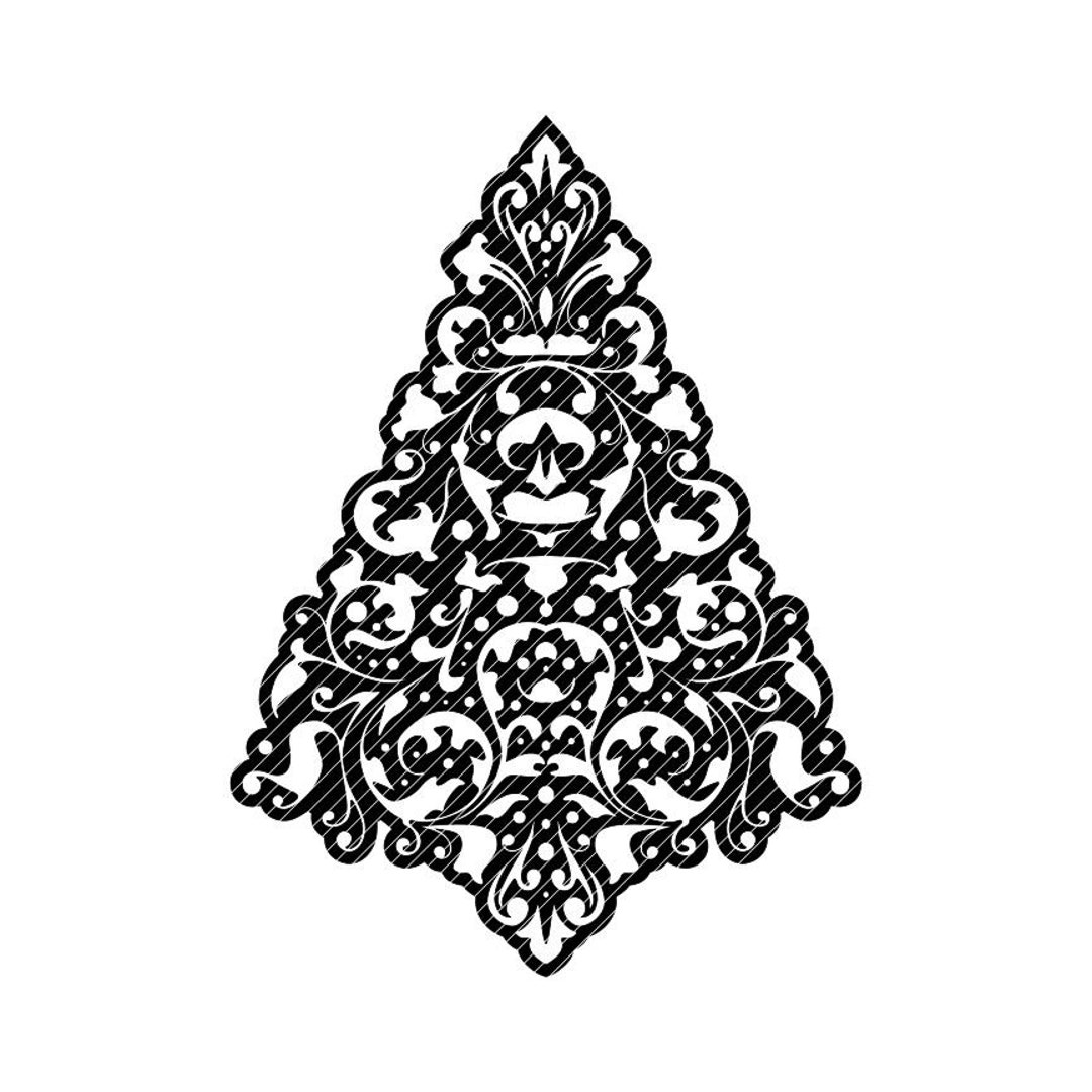 Damask Christmas Tree, Zentangle Swirl Fancy Mandala Zen Clipart Vector ...