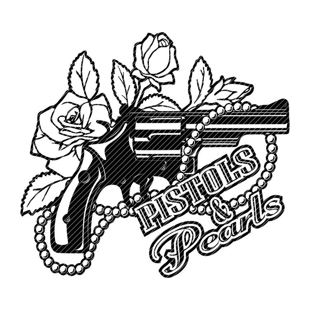 Pistols & Pearls, 2 Versions Lady Gun Shooting Target Brass Bullets ...