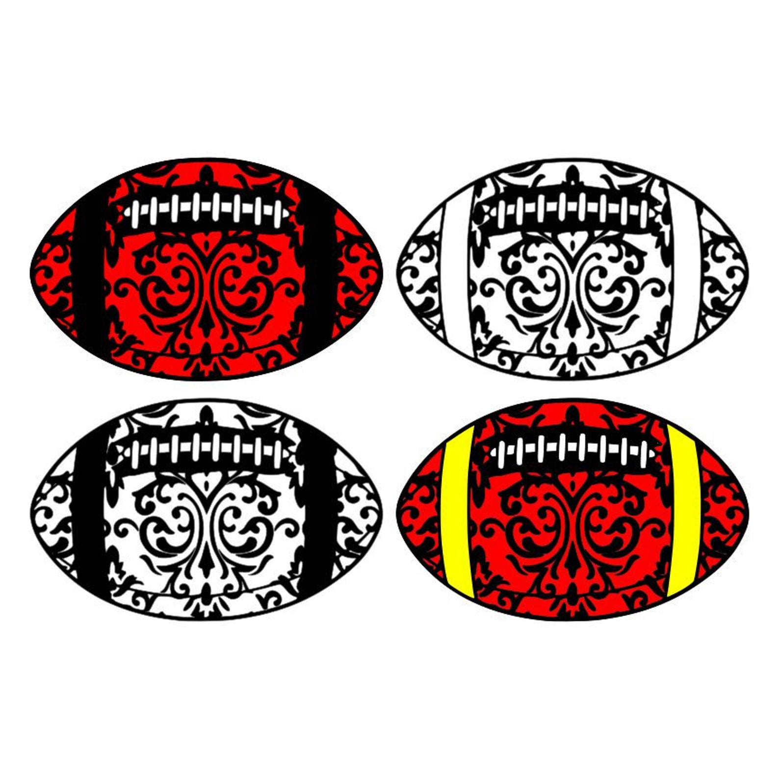Damask Football, 4 Variations Fancy Fall Sport Mandala Swirl Clipart ...