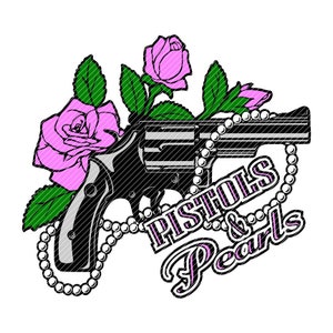 Pistols & Pearls, 2 Versions Lady Gun Shooting Target Brass Bullets ...