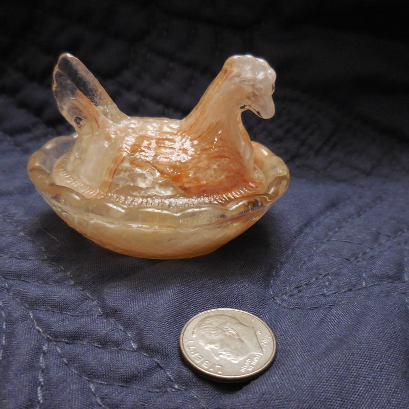 Pink Glass Hen on Basket - Etsy