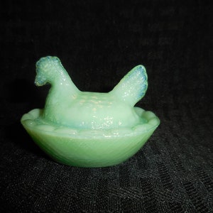 Miniature Jadeite Glass Hen Nesting Basket Chicken Salt Dip Cellar - Etsy