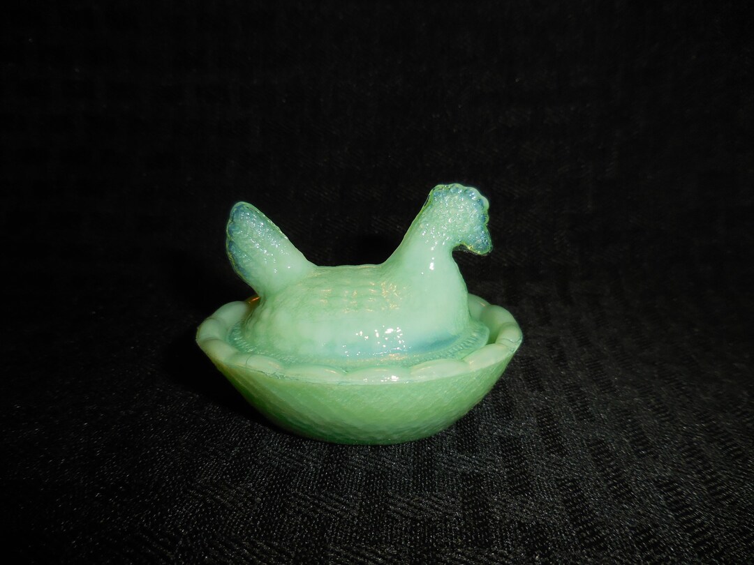 Miniature Jadeite Glass Hen Nesting Basket Chicken Salt Dip Cellar - Etsy