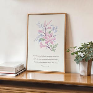 Philippians 4:19 Bible Verse Printable | Hand-drawn Childlike Floral ...